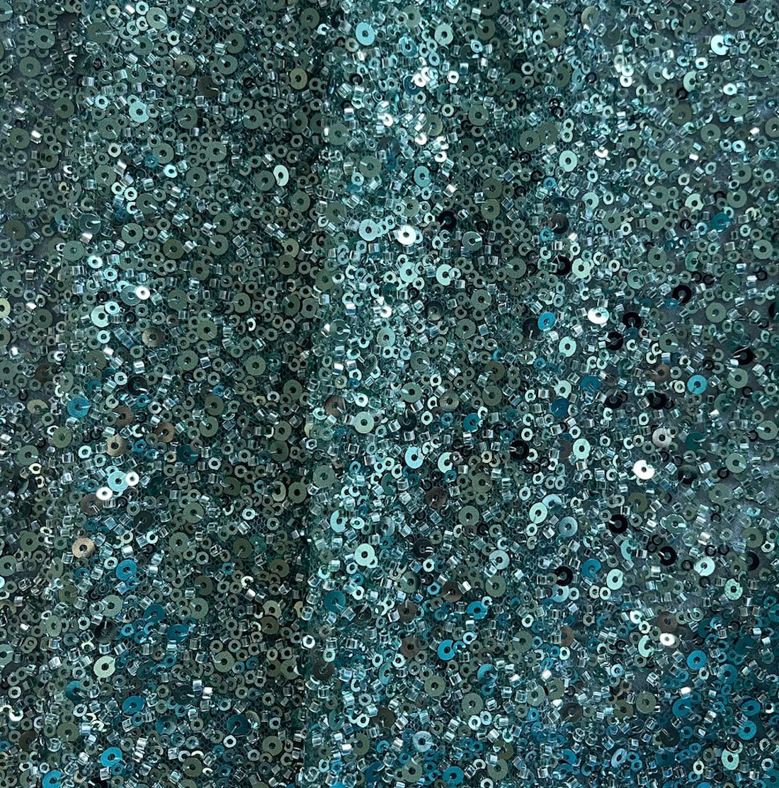 Sparkling Dense Jaded Pine Sequins & Bugle Beads on Mesh (Made in Kore ...