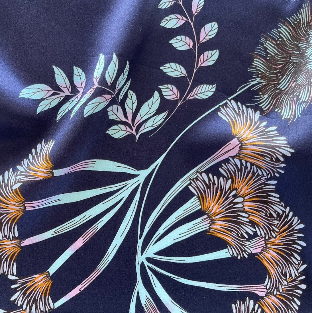 Scandinavian Thistles Inky Silk Satin Charmeuse (Made in Italy ...