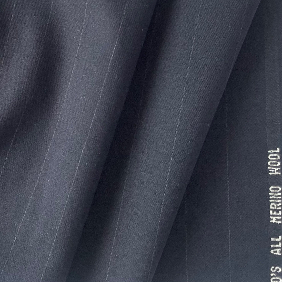 Lighter Weight Midnight Navy Striped Super 100 Merino Wool Flannel (Ma ...