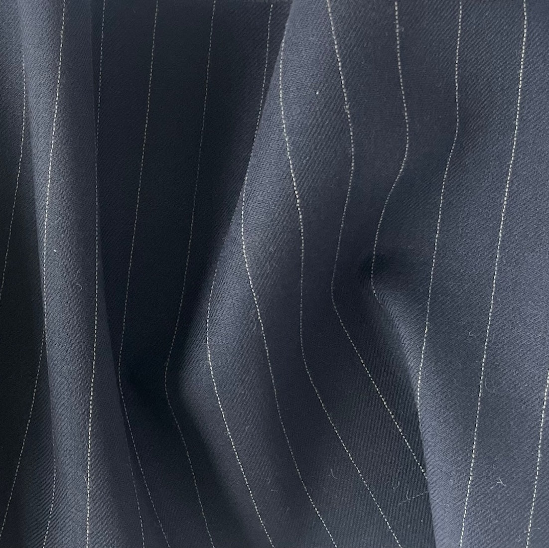 Lighter Weight Deep Navy Pinstriped Wool Twill (Made in USA) – Britex ...