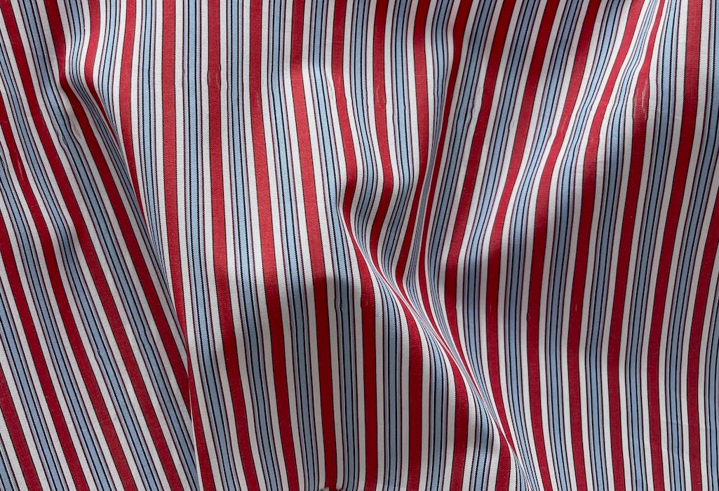 Kiton Summer Cherry Crush Striped 2-Ply Cotton Shirting (Made in Italy ...
