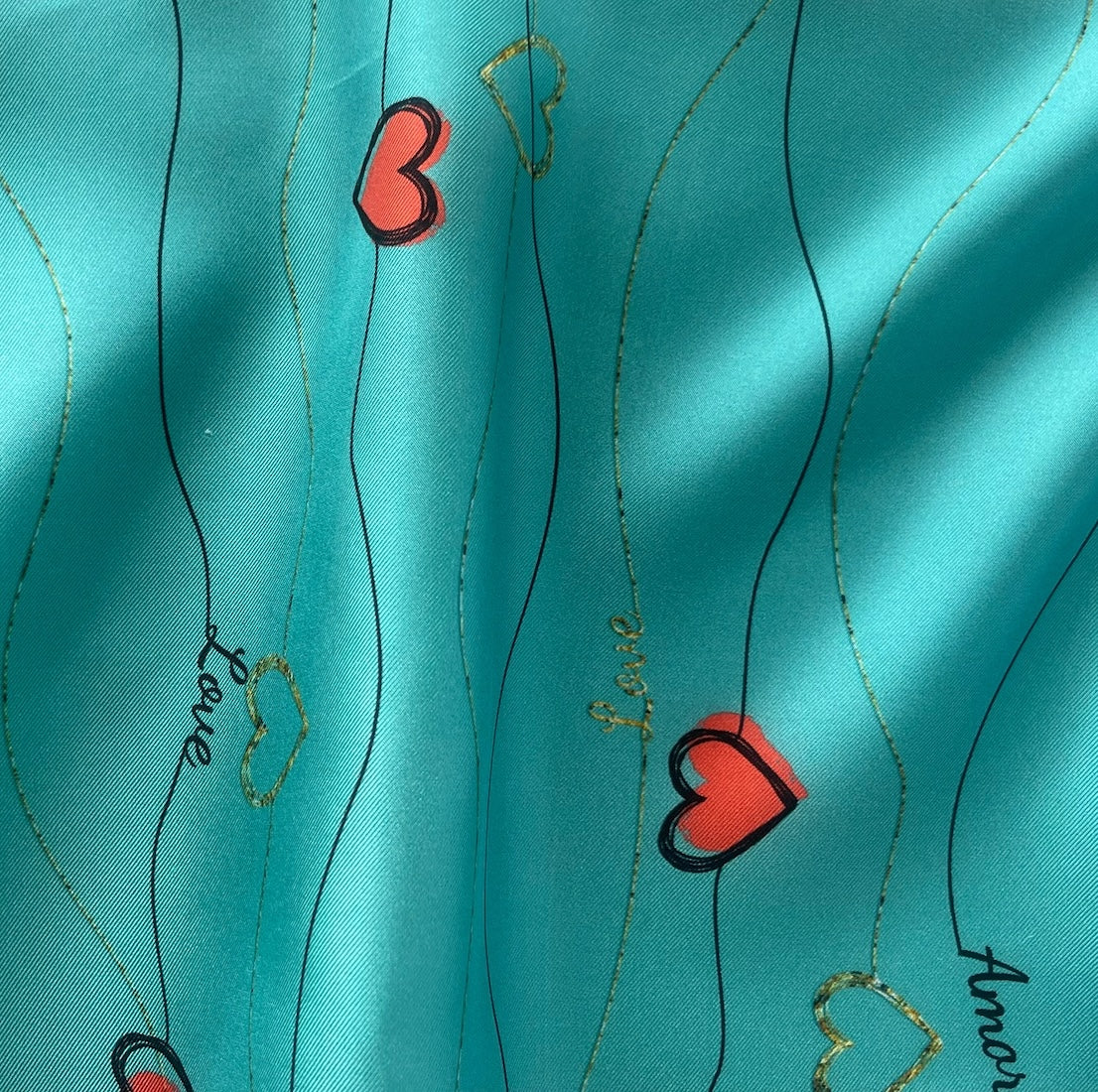 Love on a String on Turquoise Silk Twill (Made in Italy) – Britex Fabrics