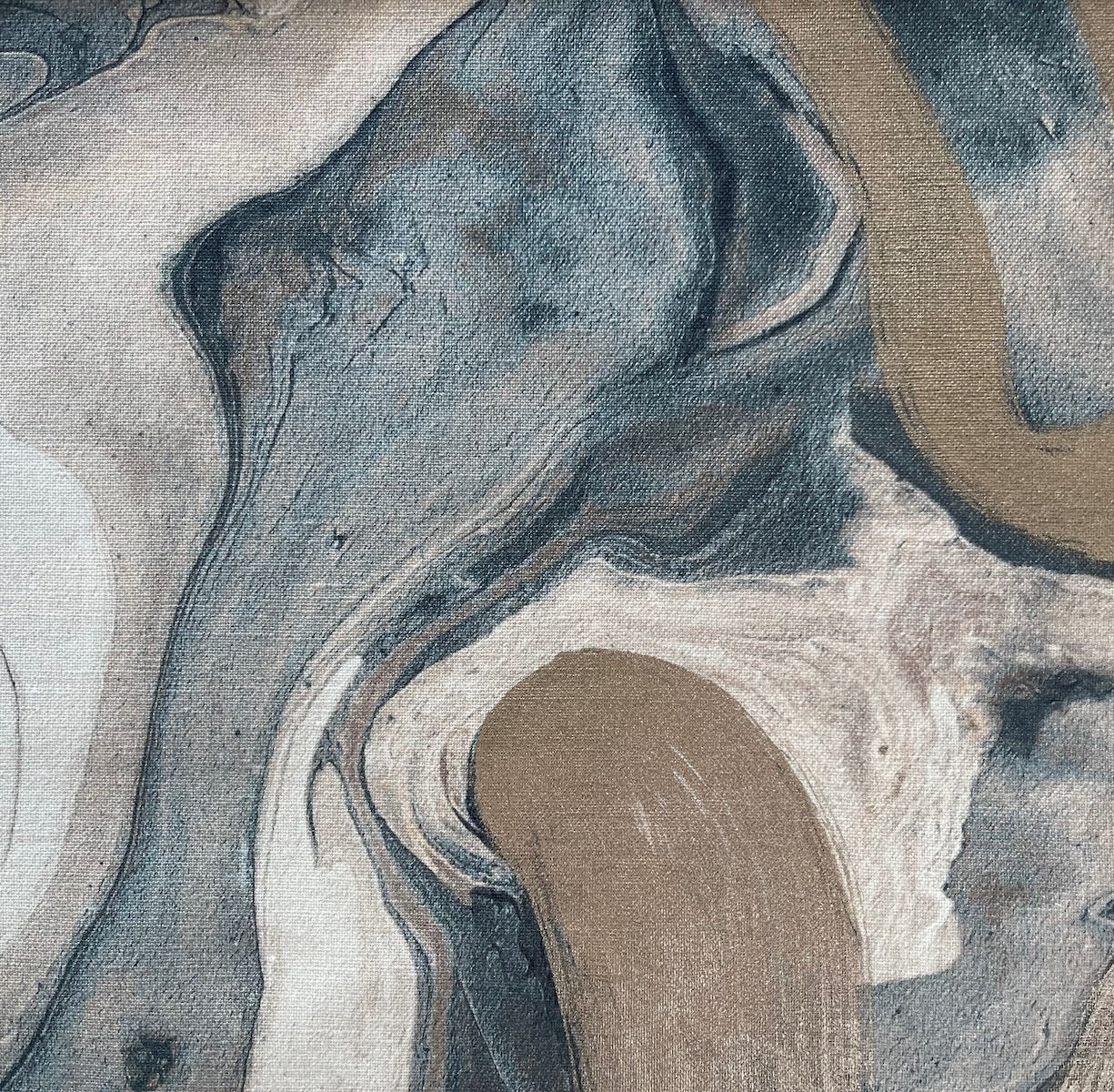 Marbleized Golden Teal Swirls Cotton & Linen Canvas (Made in India ...