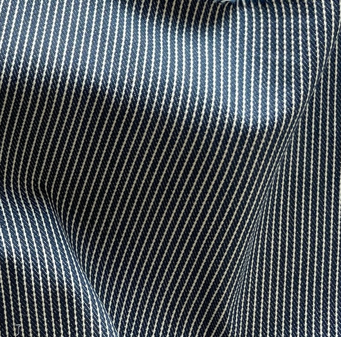 Mid-Weight Navy Railroad Stripe Cotton Denim Twill (Made in Italy ...