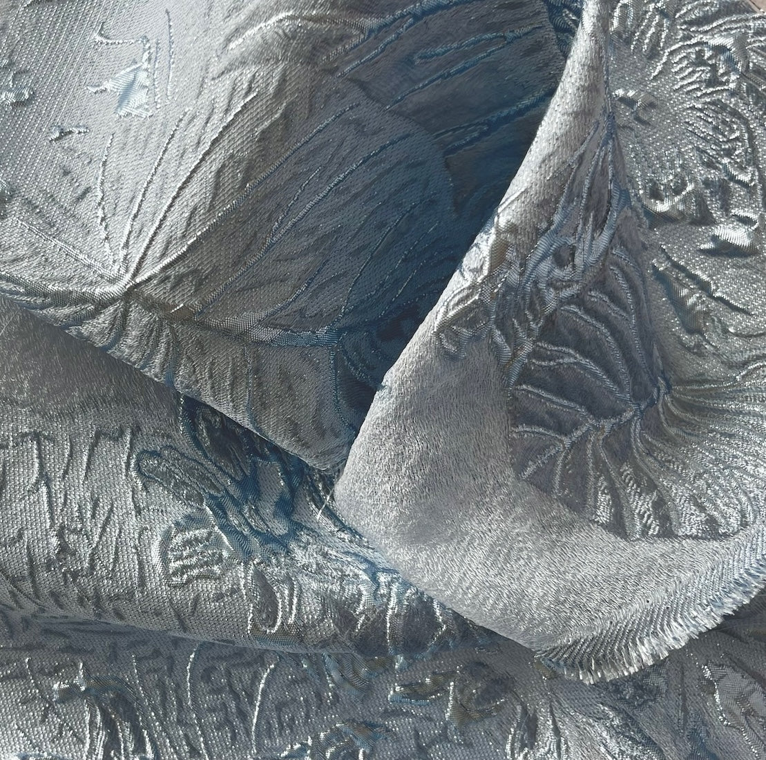 Metallic Ice Blue Lame Foliage Polyester Organza Brocade (Made in Ital ...