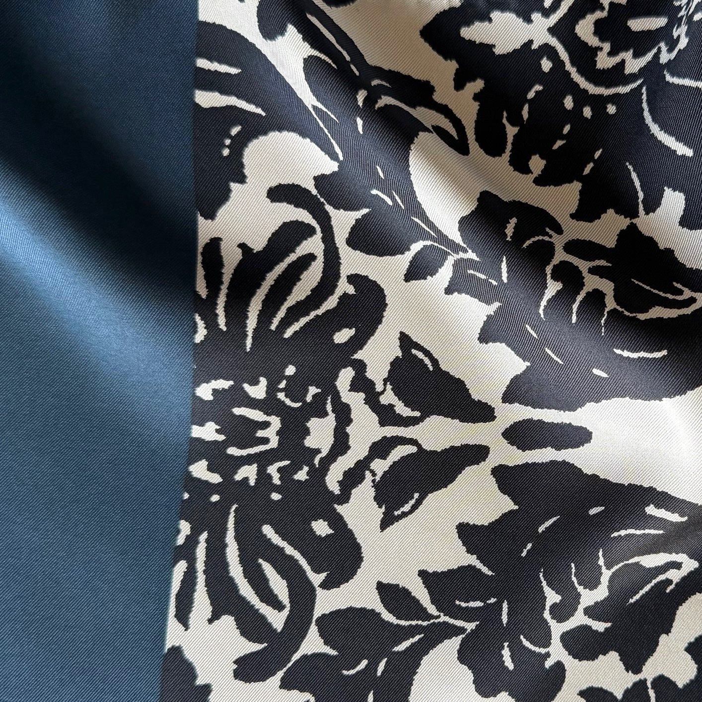Double Border Print - Handsome Midnight Navy Swirl Silk Twill (Made in ...