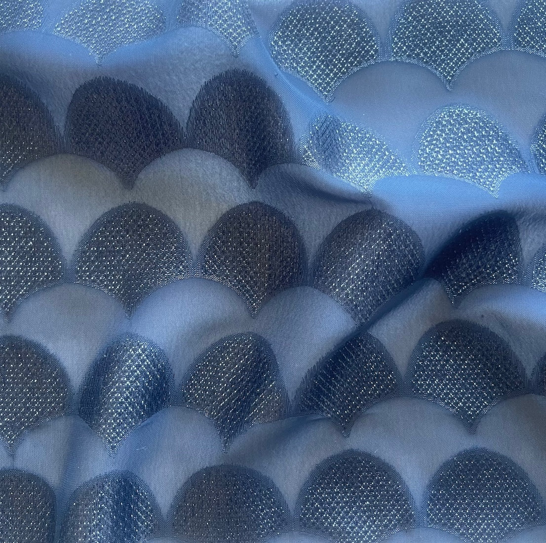 Semi-Sheer Metallic Navy Mermaid Scales Polyester Georgette (Italy ...