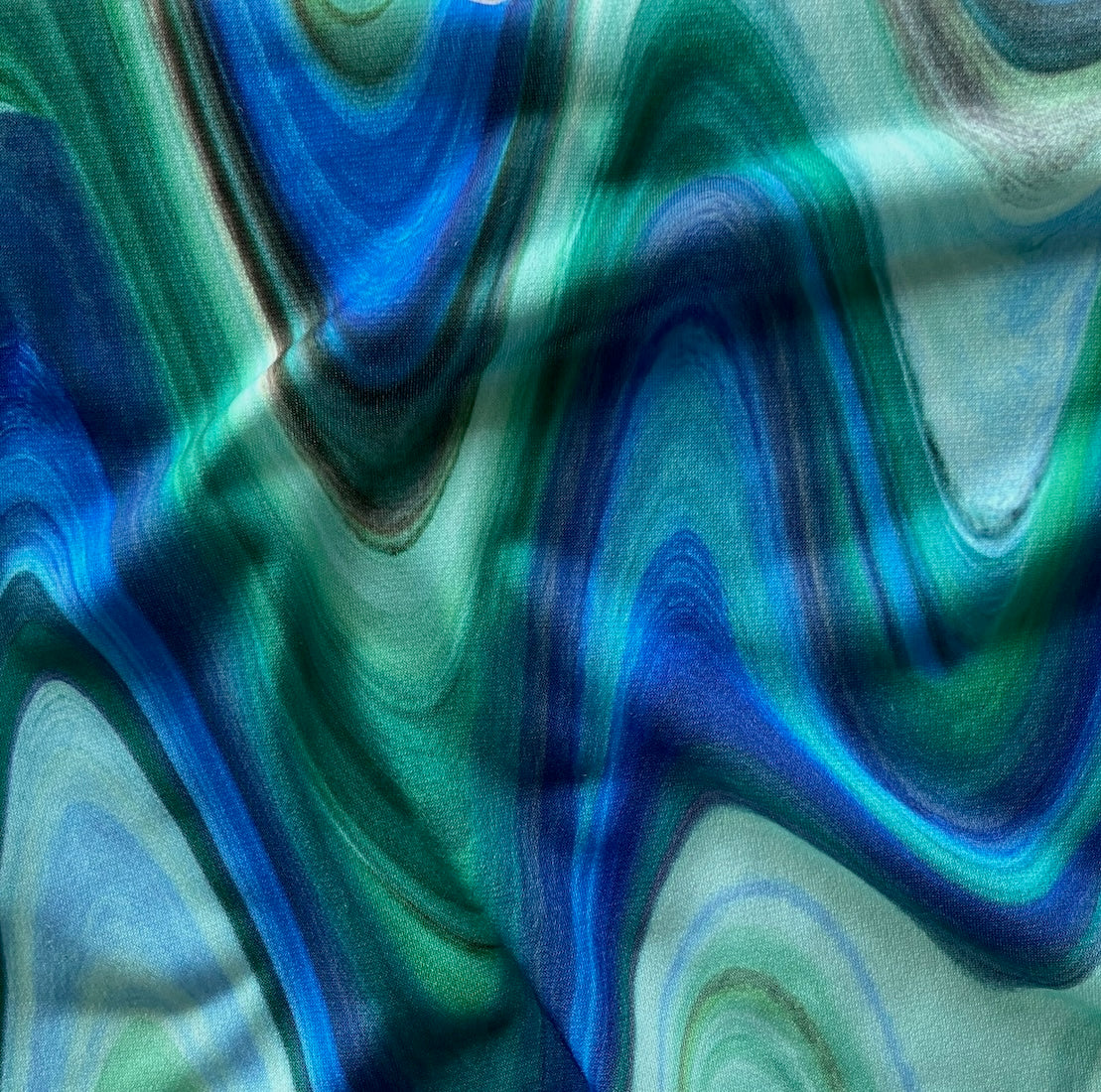 Lighter-Weight Drapey Aquamarine Waves Polyester Knit (Made in Italy ...