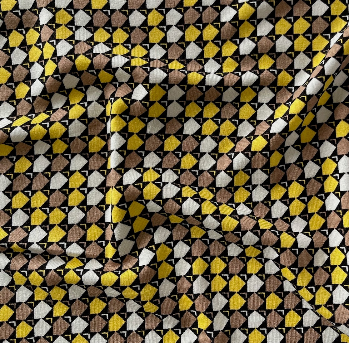 Drapey Café au Lait & Banana Pentagons Rayon Jersey Knit (Made in Ital ...