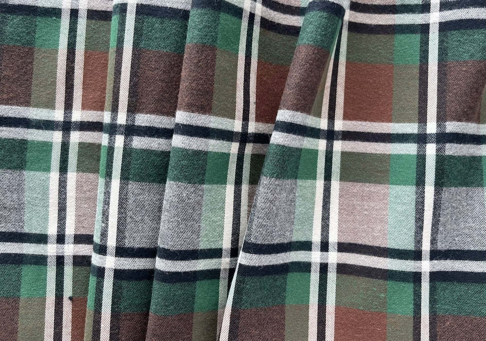 Cotton Fabric, Bold Pine & Chestnut Plaid Cotton Flannel Shirting (Made ...