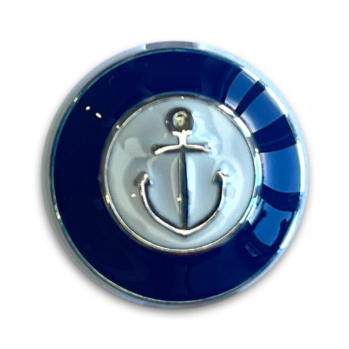 sewing button, A navy, white, and silver blazer button with a silver ...