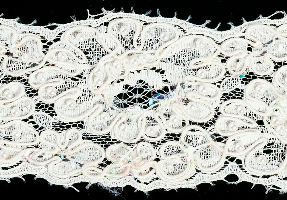 Lace, 2" Ivory Alençon Galloon Lace with Sequins & Pearls – Britex Fabrics