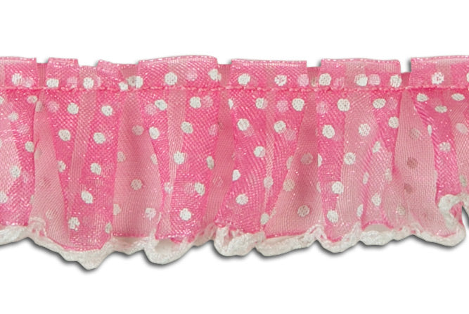 1" Dotted Pink Sheer Organza Ruffled Trim – Britex Fabrics