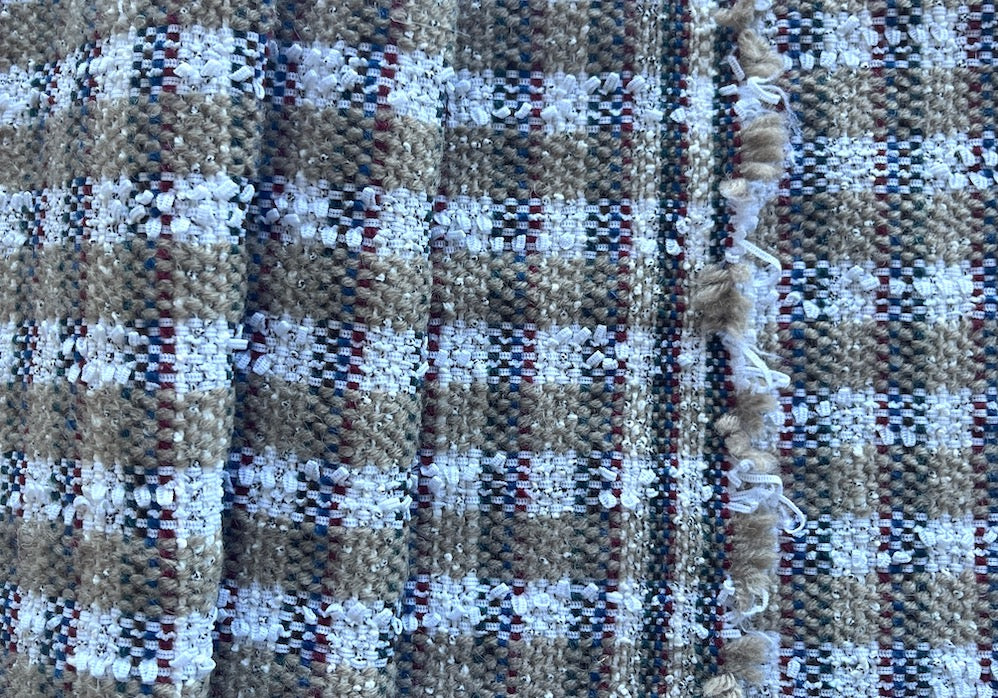 Wool Fabric, Elegant Fawn & Bright White Check Wool Blend Bouclé (Made ...