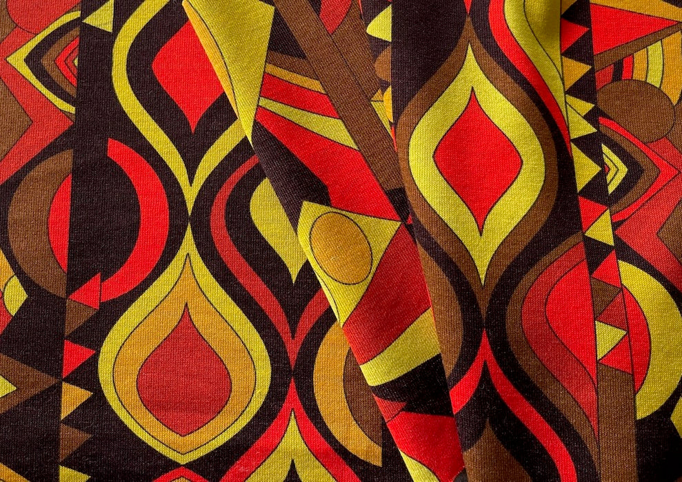 Knit Fabric, Bold Middle Eastern Vermilion & Citronella Ogees Cotton ...