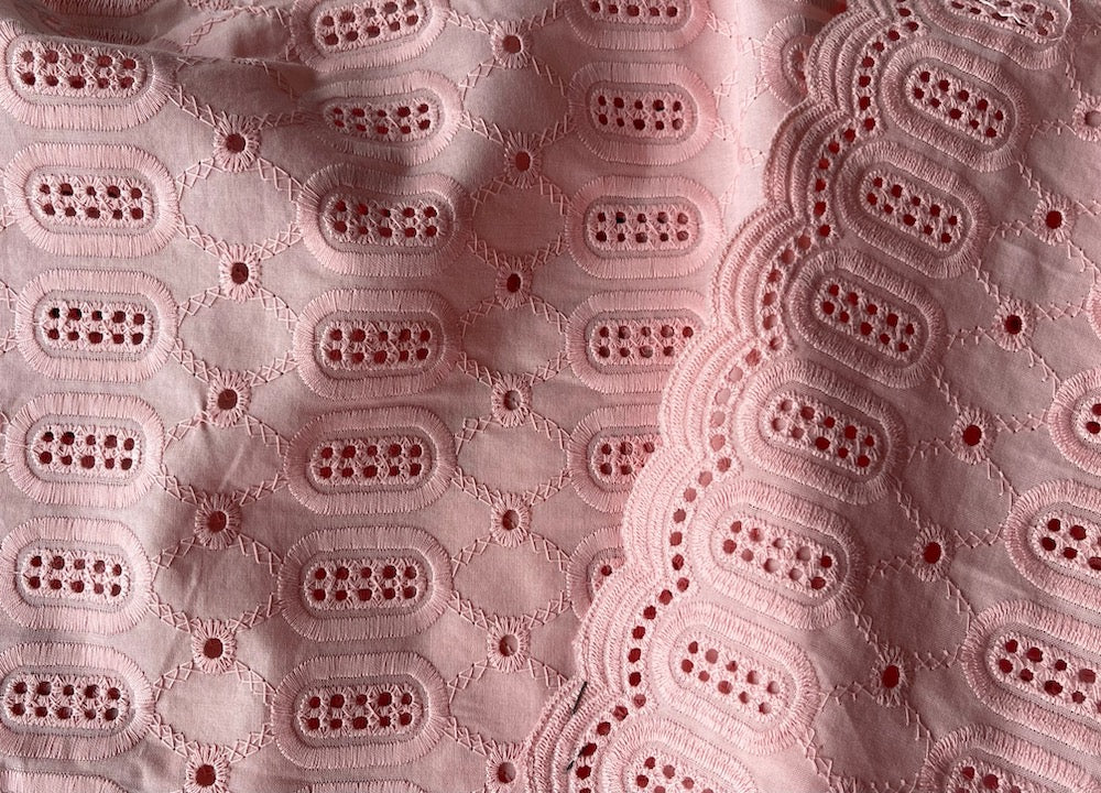eyelet fabric, Trellis Soft Heirloom Rose Dust Pink Scalloped Cotton ...