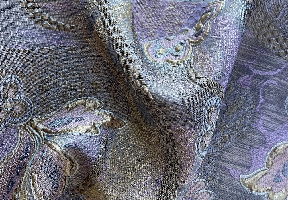 brocade Fabric, Metallic Silvers & Golds Lavender Arabesque Polyester ...