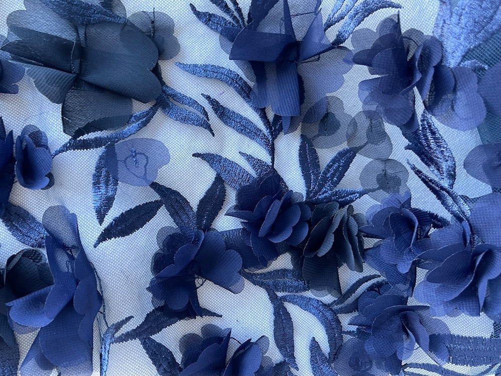 Novelty Fabric, Sapphire Fluttering 3-D Flowers & Embroidery Polyester ...