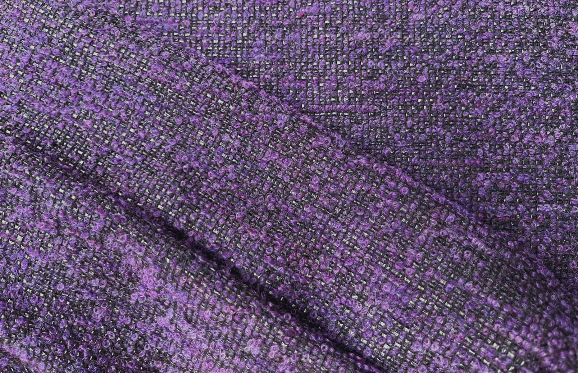 Wool Fabric, Couture Royal Purple & Black Bouclé (Made in Italy ...