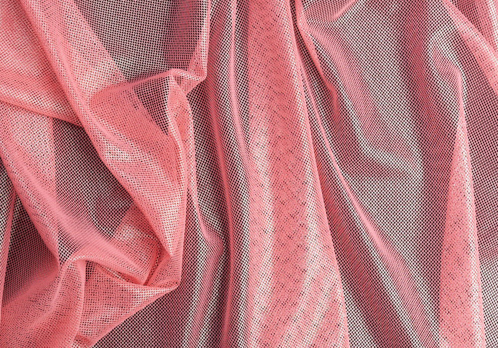 Polyester Fabric, Couture Silvered Salmon Stretch Polyester Blend Mesh ...