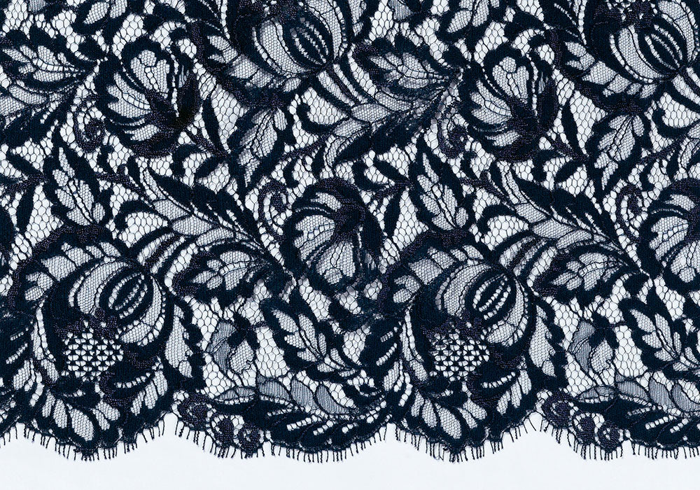 Lace, Midnight Navy Floral Chantilly Lace Fabric (Made in USA) – Britex ...
