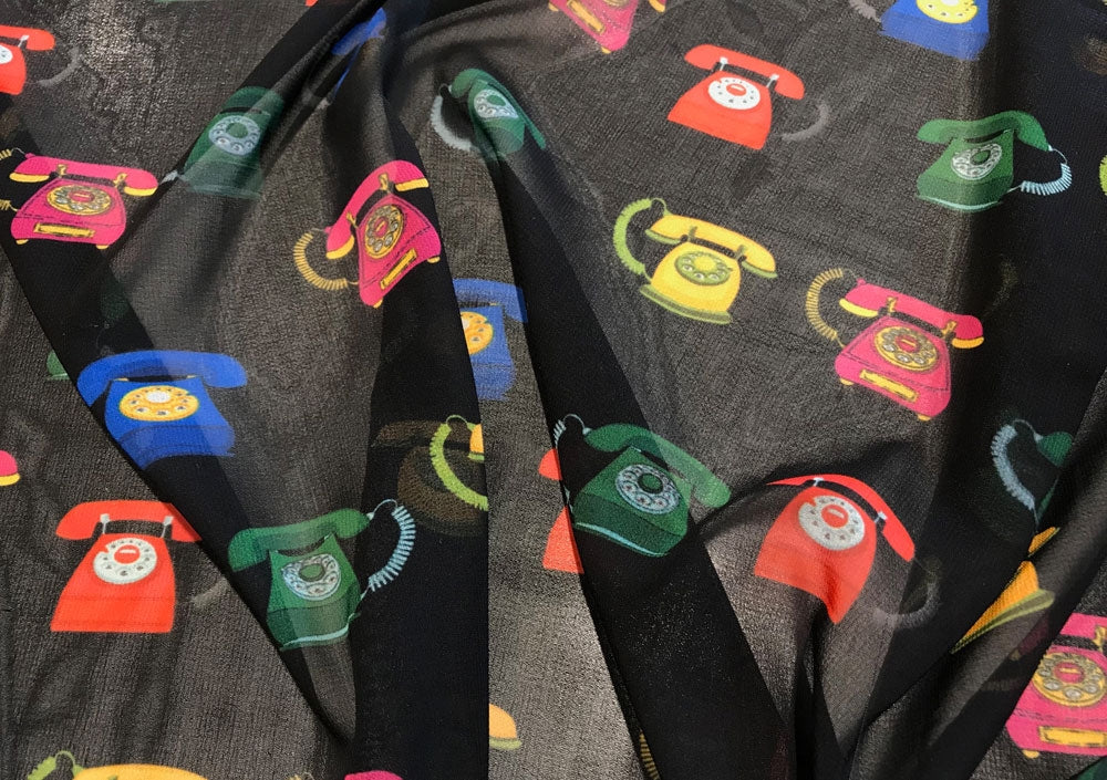 Polyester Fabric, Rainbow Retro Dial Phones Polyester Chiffon (Made in ...