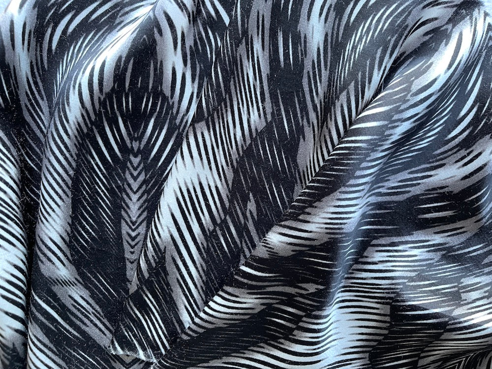 rayon fabric, Feathery Zebra Silvered Satin Viscose (Made in Italy ...