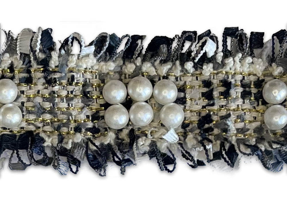 Fashion Trim,_____" Midnight Navy & Gold Metallic Pearled Trim (Made in ...