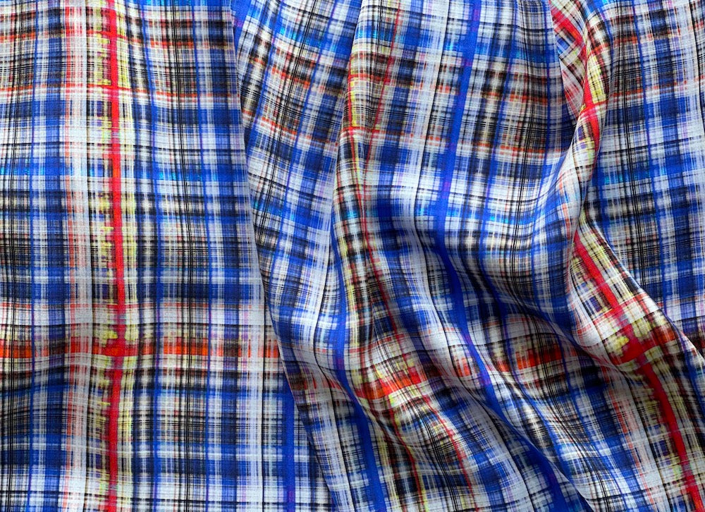 Silk Fabric, Dynamic Summery Plaid Silk Charmeuse (Made in Italy ...