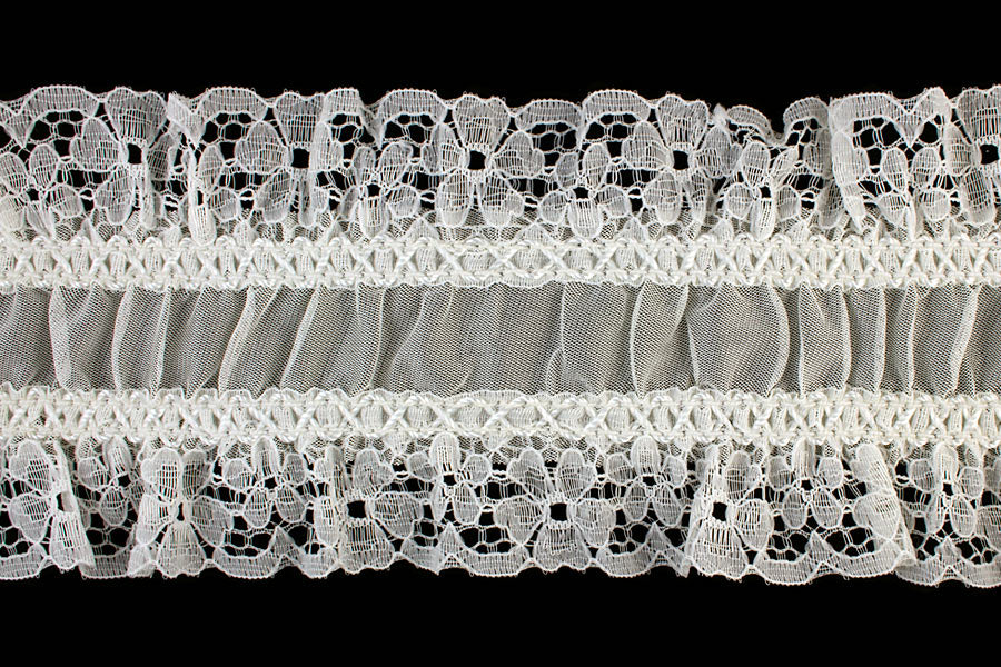 3" Ivory Double Ruched Stretch Lace (Made in England) – Britex Fabrics