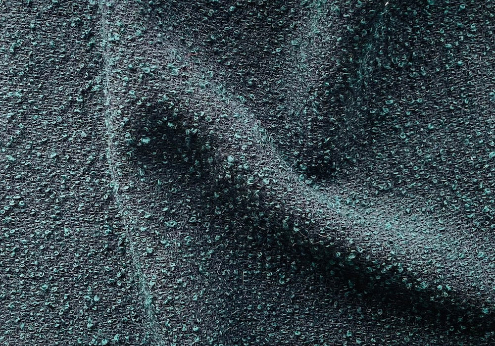 wool Fabric, Couture Elegant Nubby Black & Hunter Green Wool Bouclé ...