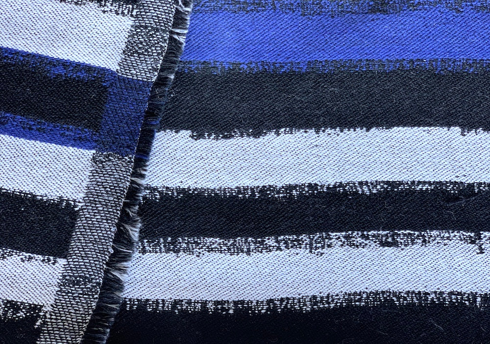 Silk Fabric, Ikat Ultramarine, Black & White Wool Blend Suiting (Made ...