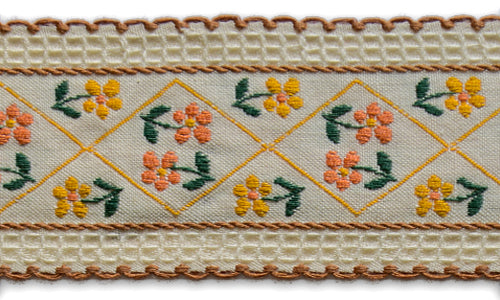 sewing ribbon, 2" Tangerine & Golden Trellis Woven Ribbon – Britex Fabrics